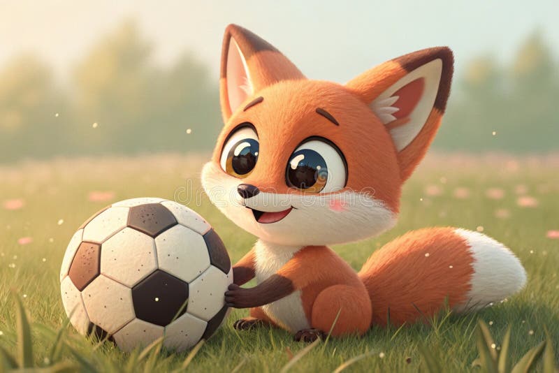 Cute Cartoon Fox Relaxing with a Soccer Ball - Generated by Ai Stock ...