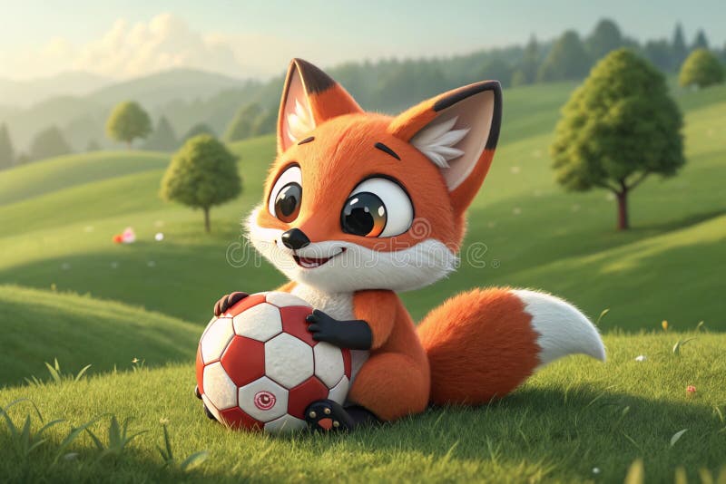 Cute Cartoon Fox Relaxing with a Soccer Ball - Generated by Ai Stock ...