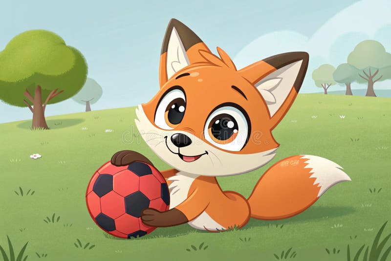 Cute Cartoon Fox Relaxing with a Soccer Ball - Generated by Ai Stock ...