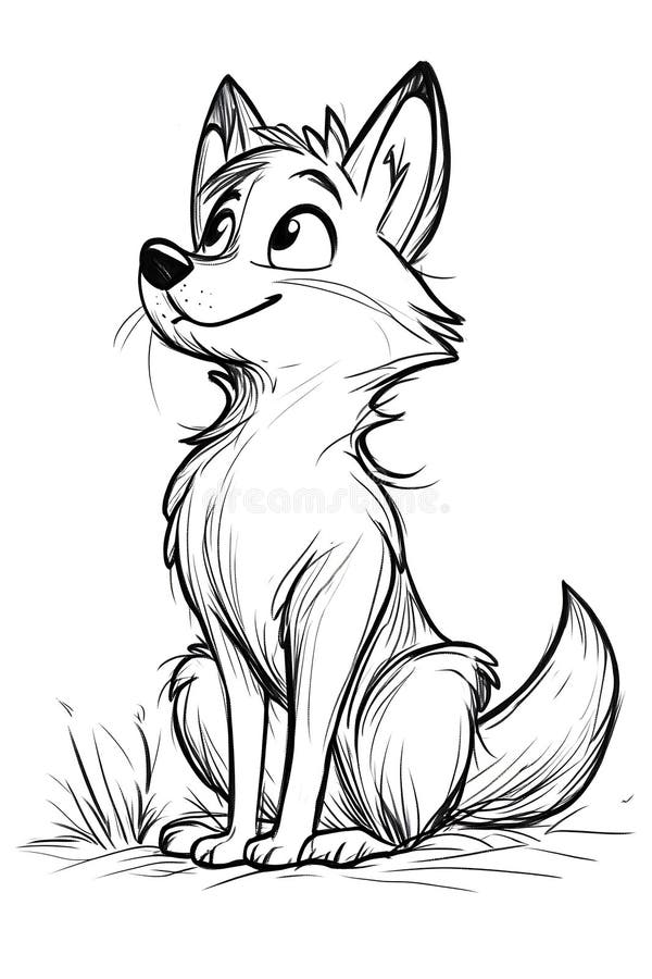 Cute Cartoon Fox Sitting, Looking Up Stock Illustration - Illustration ...