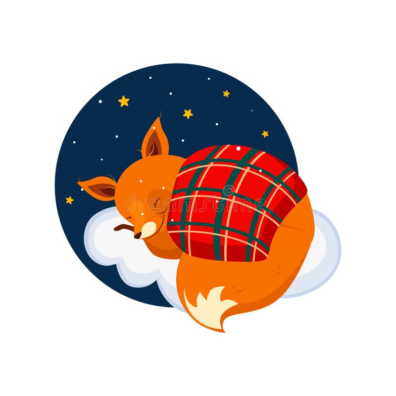 Cute Cartoon Fox Sleeping on a Cloud, Covered with Stock Vector ...