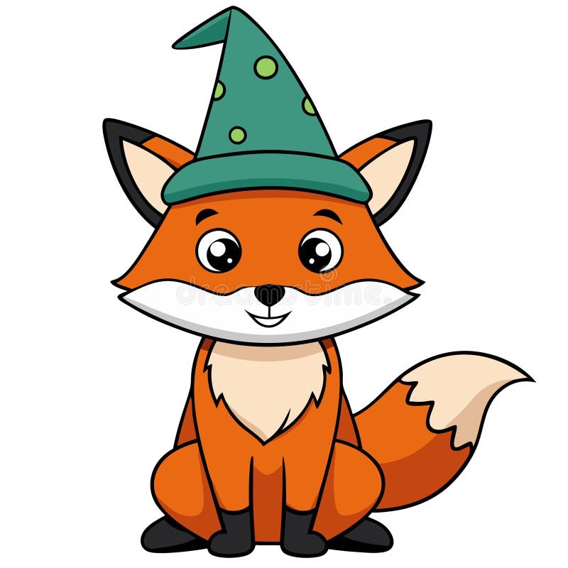 Cute Cartoon Fox Wearing Wizard Hat Vector Illustration for Childrenâ ...