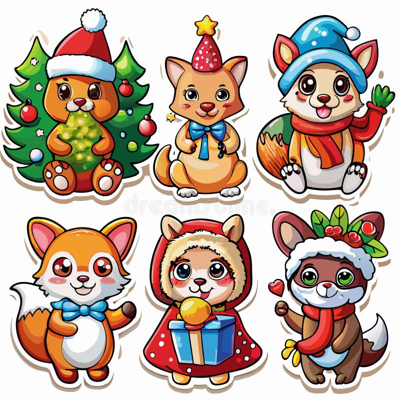 Cute Cartoon Foxes Celebrating Christmas Stock Vector - Illustration of ...