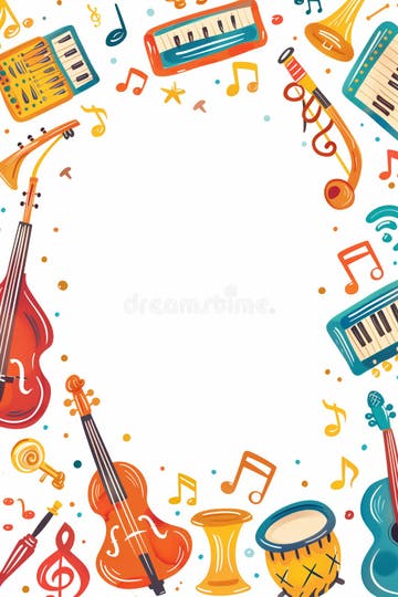 A Cute Cartoon Frame Border with Musical Instruments. Stock ...