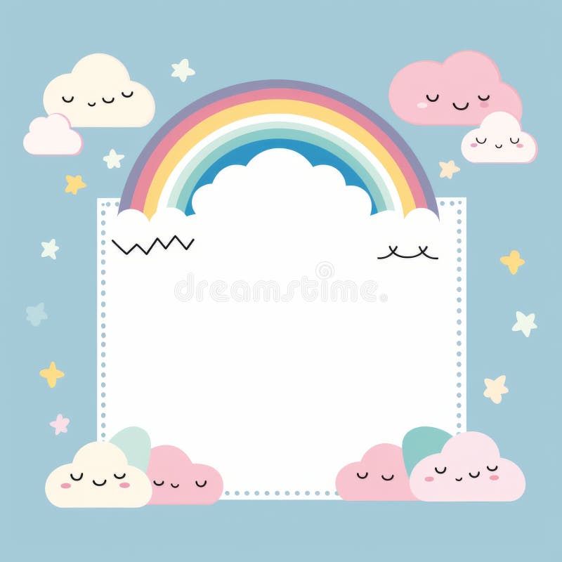 Rainbow in the Sky with Clouds and Stars Vector Illustration Stock ...