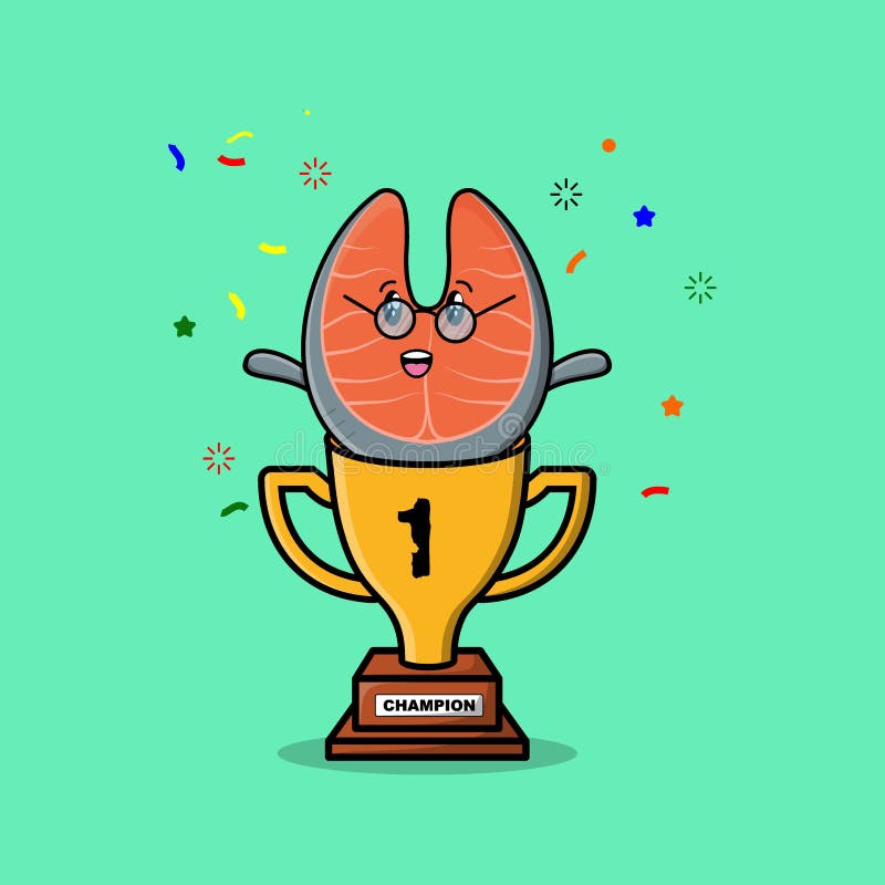 Cute Cartoon Fresh Salmon Character in Trophy Stock Vector ...