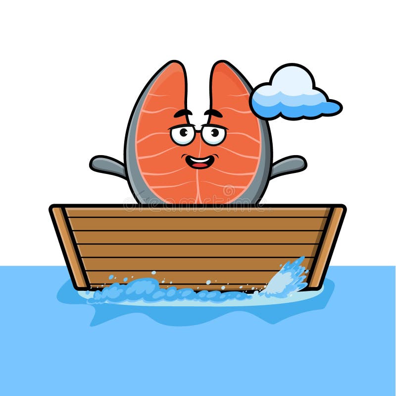 Cute Cartoon Fresh Salmon Get on Boat Illustration Stock Illustration ...