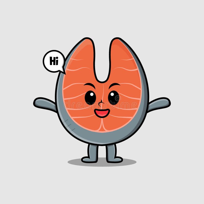 Cute Cartoon Fresh Salmon with Happy Expression Stock Vector ...