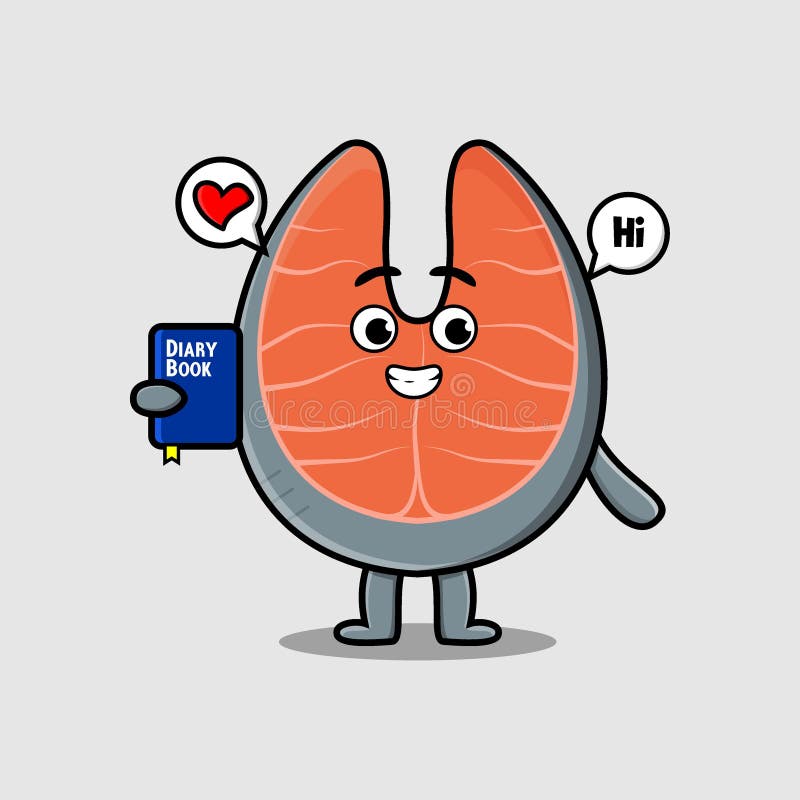 Cute Cartoon Fresh Salmon Holding Diary Book Stock Vector ...