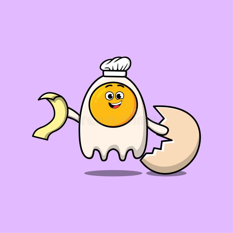 Cute Cartoon Fried Eggs Chef with Menu in Hand Stock Illustration ...