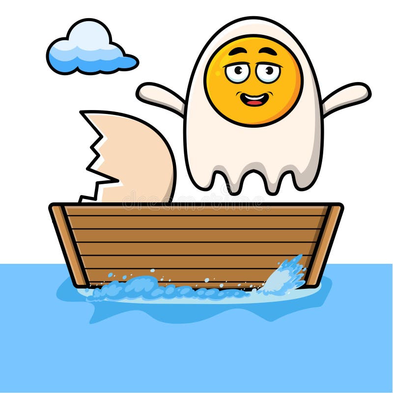 Cute Cartoon Fried Eggs Get on Boat Stock Vector - Illustration of ...
