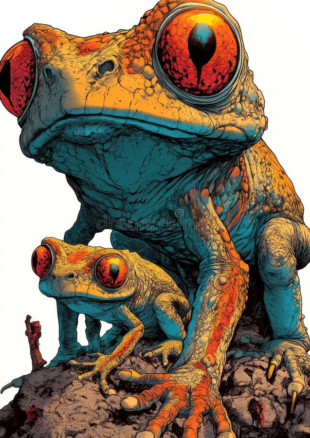 Cute Cartoon Frog with Large Eyes, Front-facing Illustration Stock ...