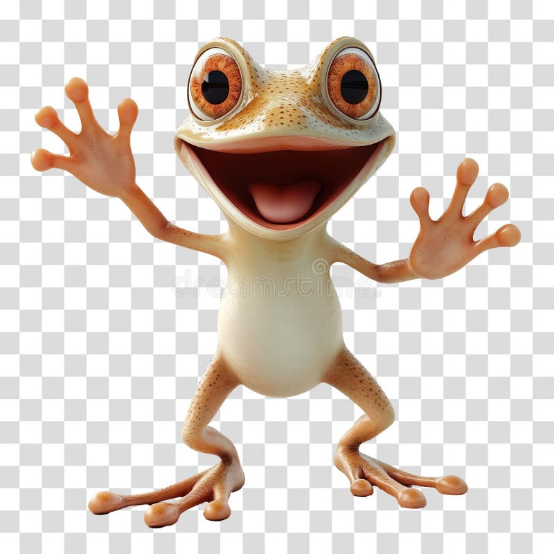 A Cute Cartoon Frog Smiles and Waves at the Camera. the Frog is Happy ...