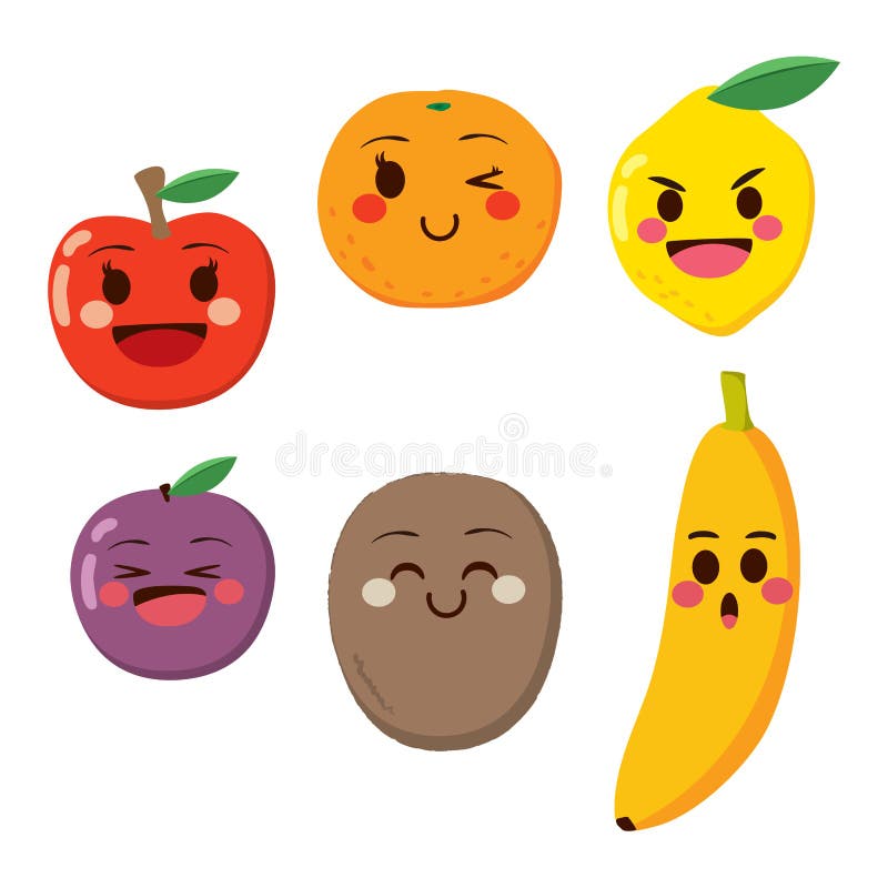 Cute Cartoon Fruits stock vector. Illustration of fruit - 90683423