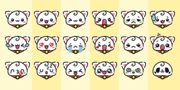 Cute Cartoon Funny Cat Faces Emoticons Set Stock Vector - Illustration ...