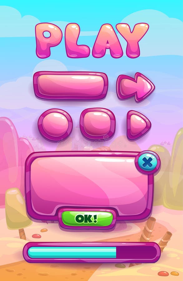 Cute Cartoon Game Assets Set Stock Vector - Illustration of button ...