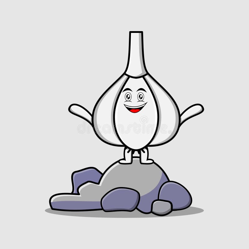 Cute Cartoon Garlic Character Standing in Stone Stock Vector ...