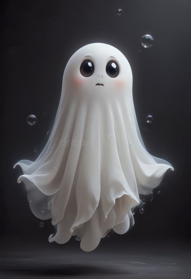 Cute Cartoon Ghost with Big Expressive Eyes and a Shy Blushing Face ...