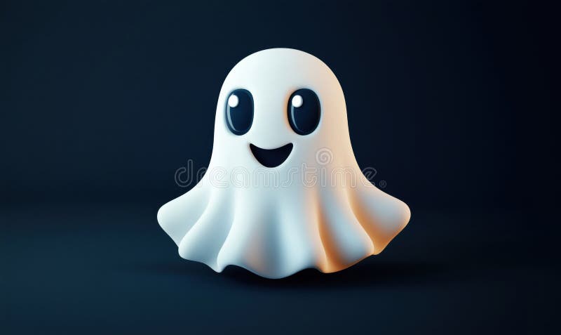 Cute Cartoon Ghost Character with Big Eyes and Smiling Face on Dark ...