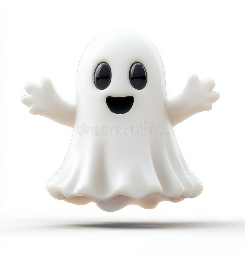 Cute Cartoon Ghost Character Floating Happily Against a Light Backdrop ...