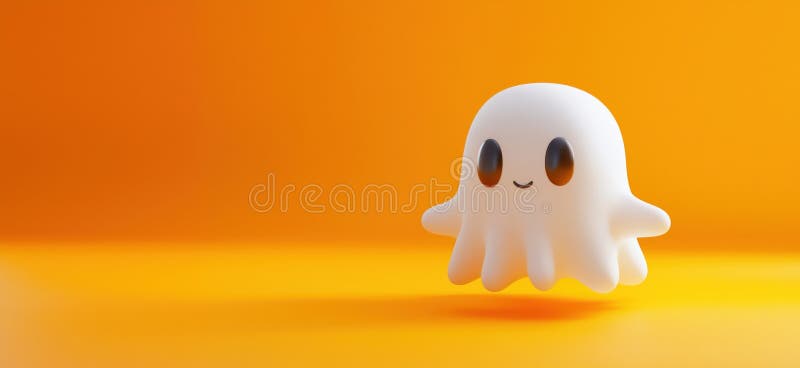 Cute Cartoon Ghost Character on Vibrant Orange Background for Halloween ...