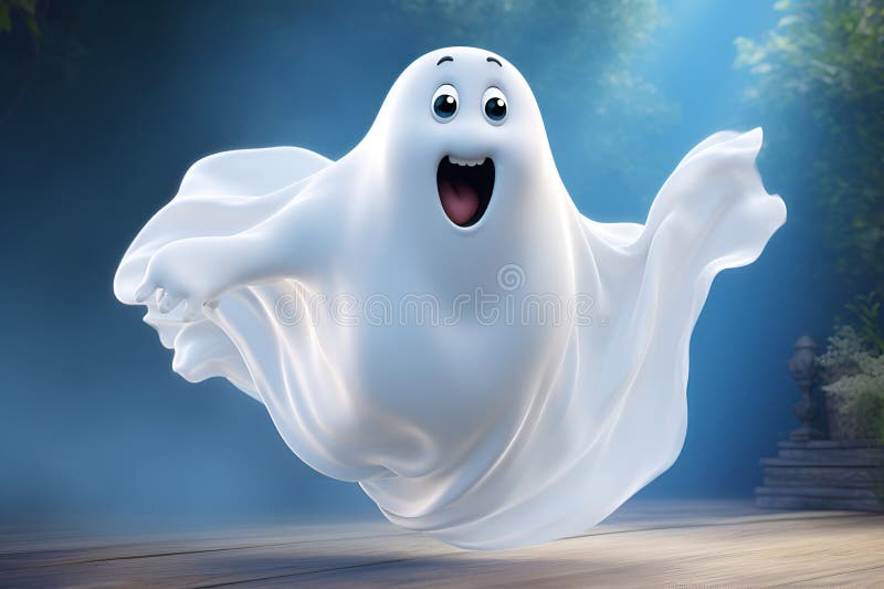 A Cute Cartoon Ghost is Flying Stock Illustration - Illustration of ...