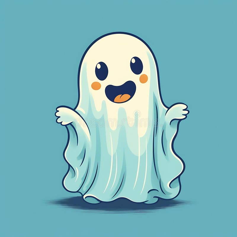 Cute Cartoon Ghost with a Happy Expression and Waving Hands. Stock ...