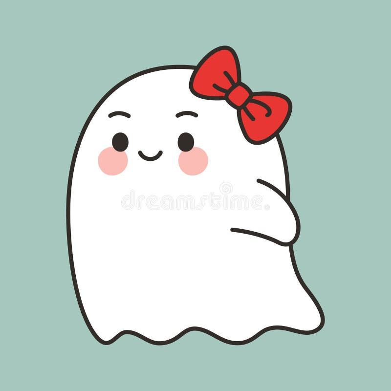 Cute Cartoon Ghost with Red Bow for Halloween Stock Illustration ...