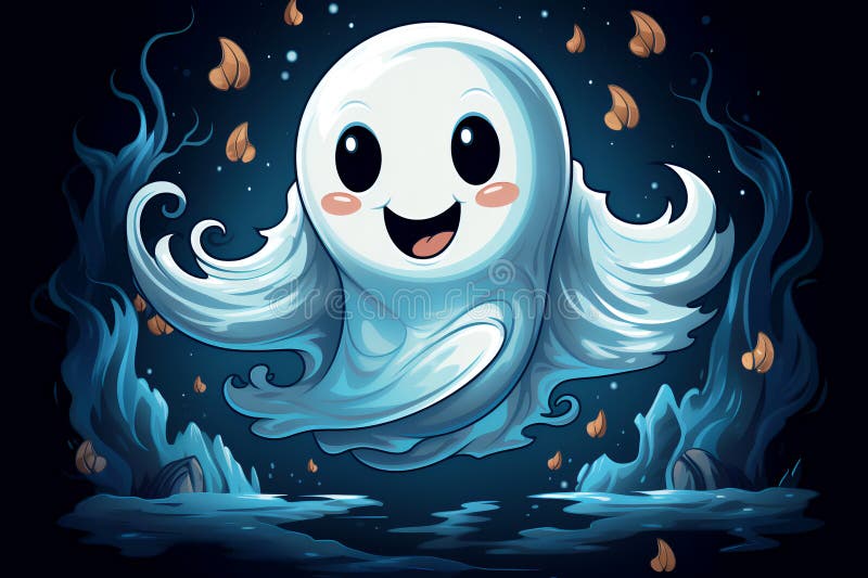Cute Cartoon Ghost. Template for a Greeting Card for Halloween Stock ...