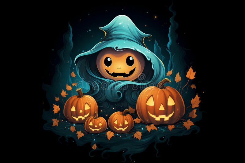 Cute Cartoon Ghost. Template for a Greeting Card for Halloween Stock ...