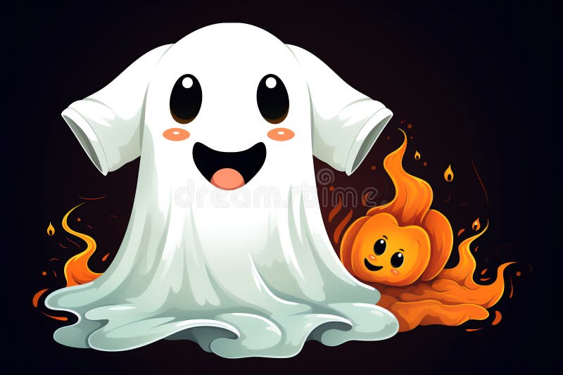 Cute Cartoon Ghost. Template for a Greeting Card for Halloween Stock ...