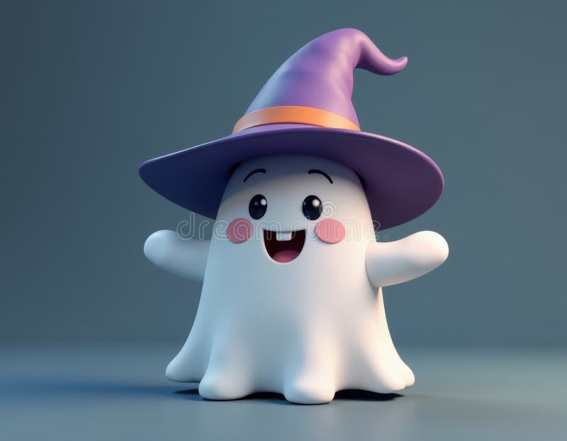 Cute Cartoon Ghost in Witch Hat for Halloween Stock Illustration ...