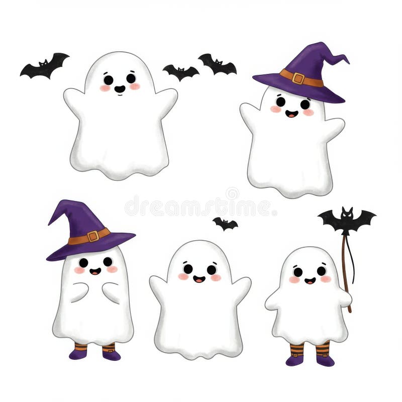 Cute Cartoon Ghosts Halloween Illustration Stock Illustration ...