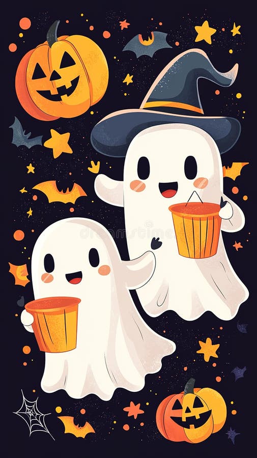 Cute Cartoon Ghosts for Halloween Stock Illustration - Illustration of ...