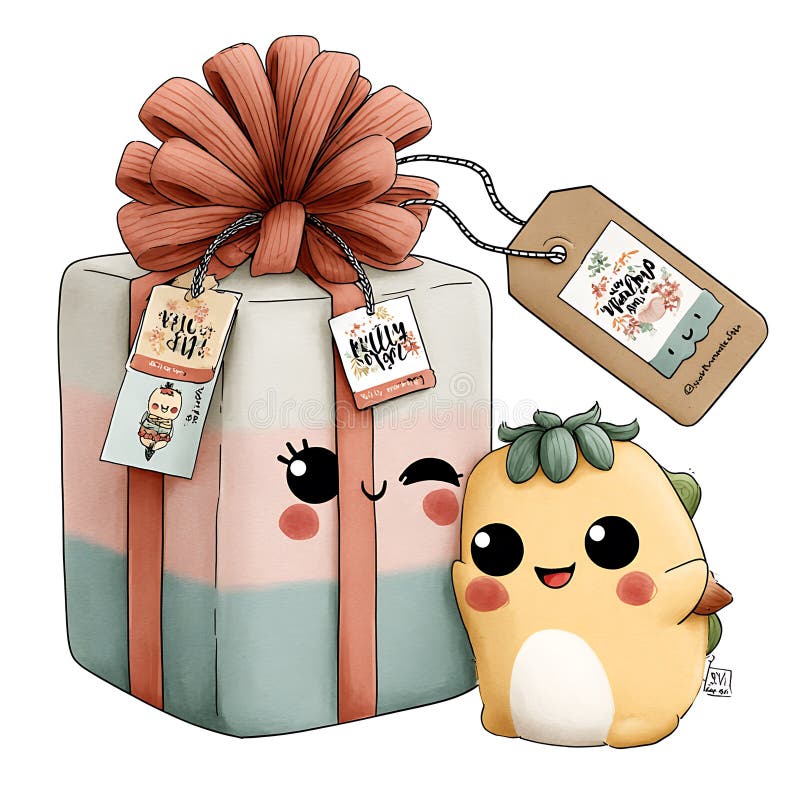 Cute Cartoon Gift with Smiley Bow and Tag Stock Illustration ...
