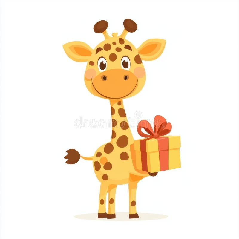 Cartoon Gift Giraffe Box Holding Cute Stock Illustration - Illustration ...