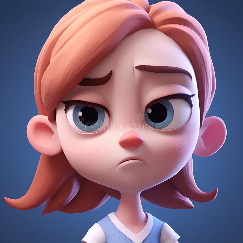 Cute Cartoon Girl with Angry Expression, 3d Rendering. Computer Digital ...