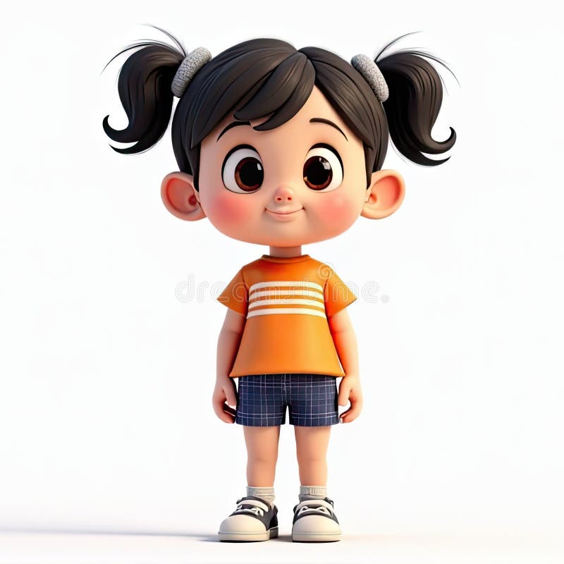 Cute Cartoon Girl Character. Stock Illustration - Illustration of ...