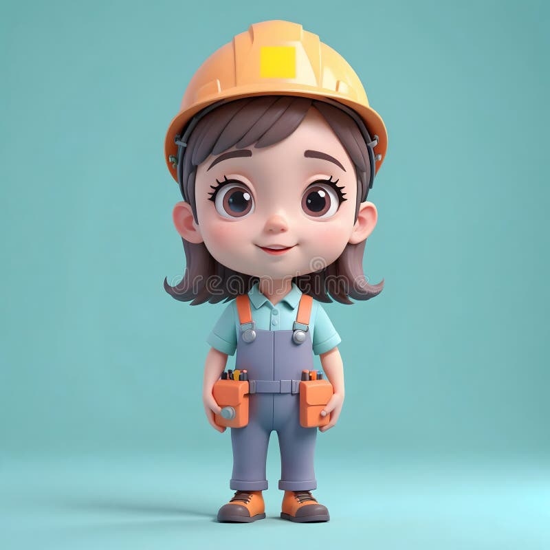 Cute Cartoon Girl Construction Worker Stock Illustration - Illustration ...