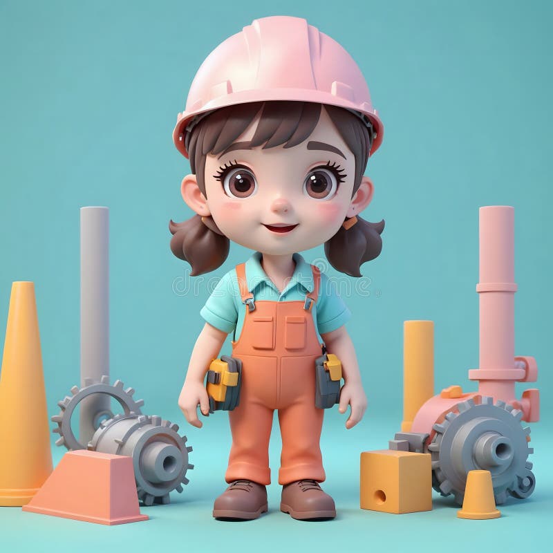 Cute Cartoon Girl Construction Worker Stock Illustration - Illustration ...