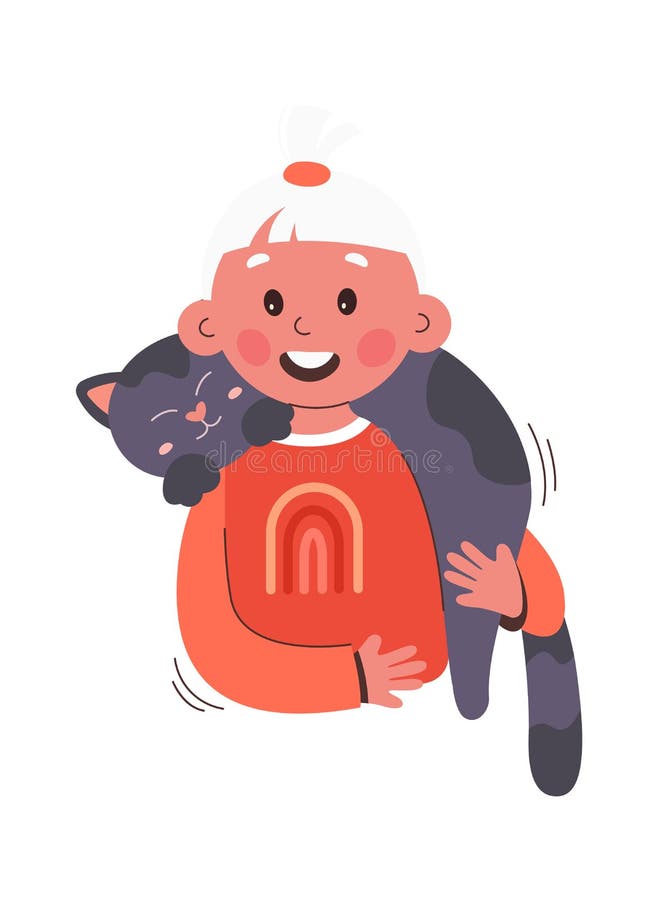 Cute Cartoon Girl Cuddle Cat Flat Icon Stock Vector - Illustration of ...