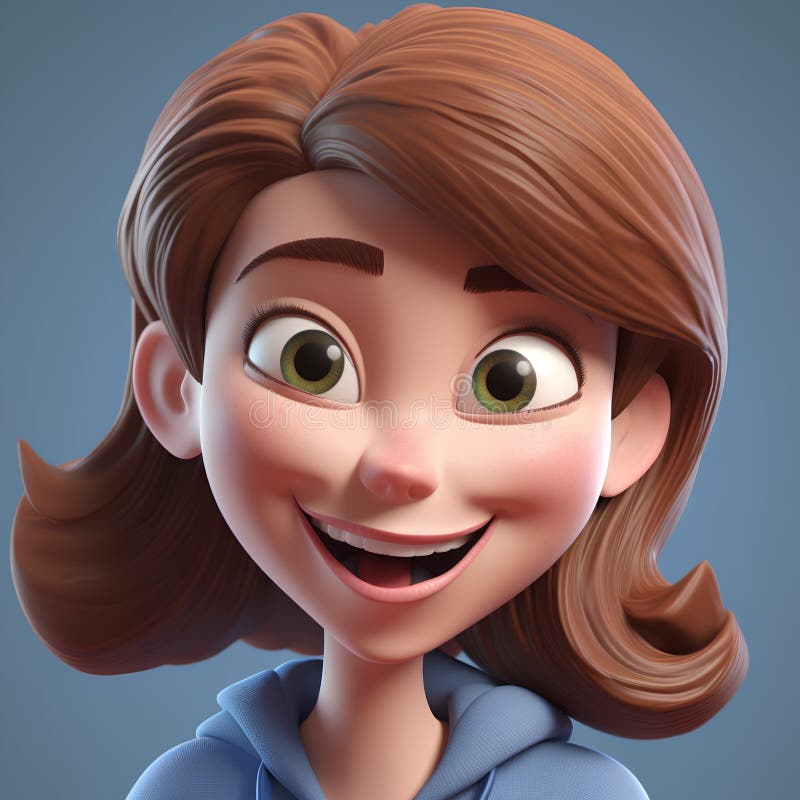 Cute Cartoon Girl with Happy Expression on Her Face. 3d Rendering Stock ...