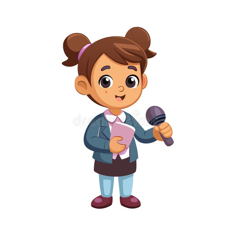 Cartoon Girl Journalist Interviewer with Microphone and Notepad ...