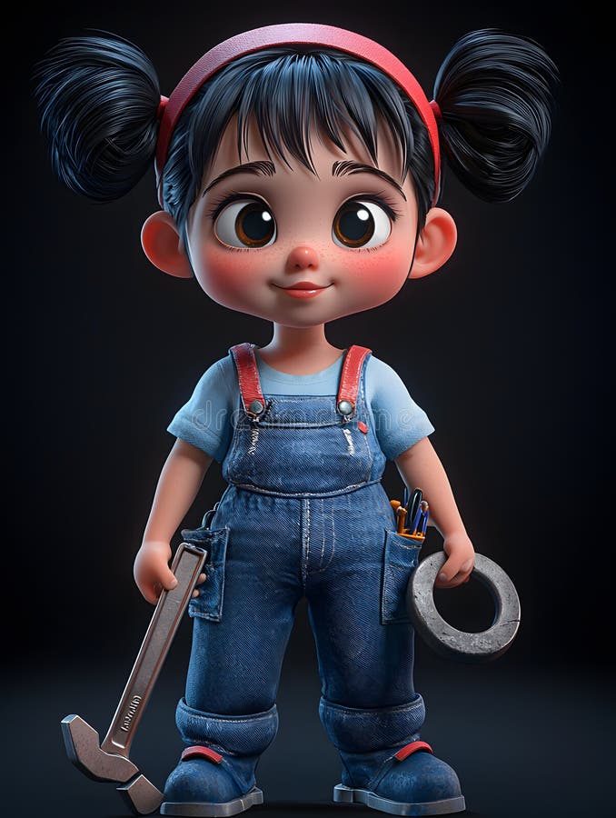Cute Cartoon Girl Mechanic with Tools Stock Photo - Image of smile ...