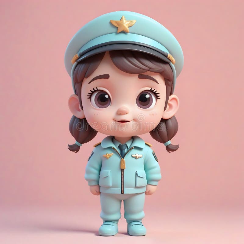 Cute Cartoon Girl Pilot in Blue Uniform Stock Illustration ...