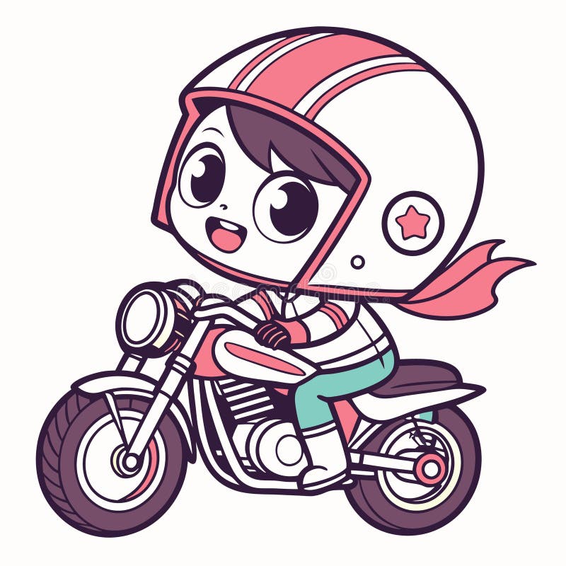 Cute Cartoon Girl Riding a Motorcycle Stock Vector - Illustration of ...