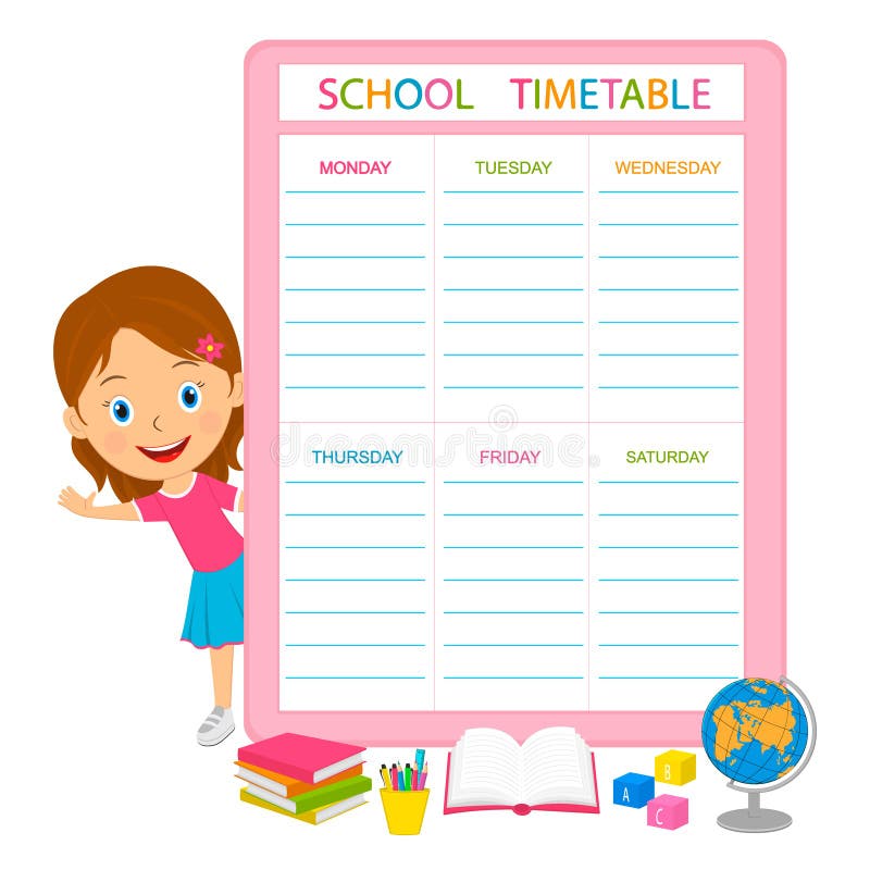 Cute Cartoon Girl and School Timetable Stock Vector - Illustration of ...
