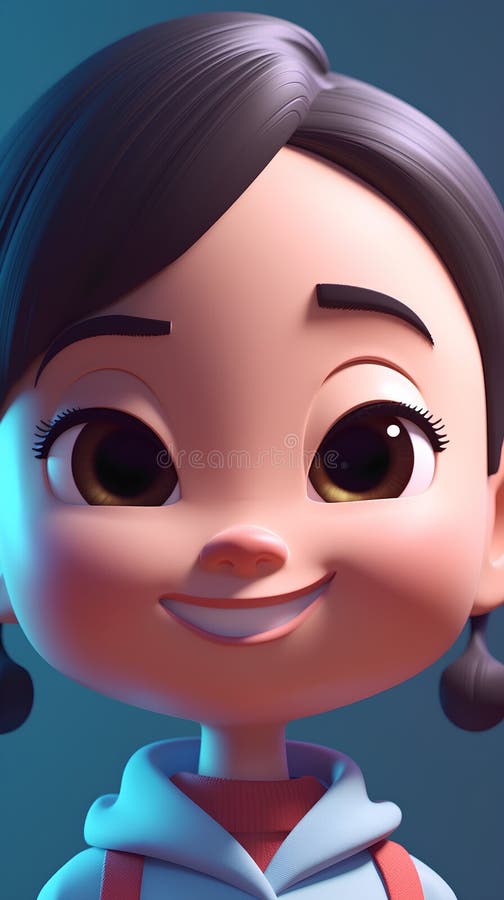 Cute Cartoon Girl with a Smile on Her Face. 3d Rendering Stock ...