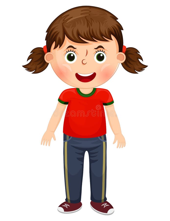 Cute Cartoon Girl Standing and Smiling Vector Stock Vector ...