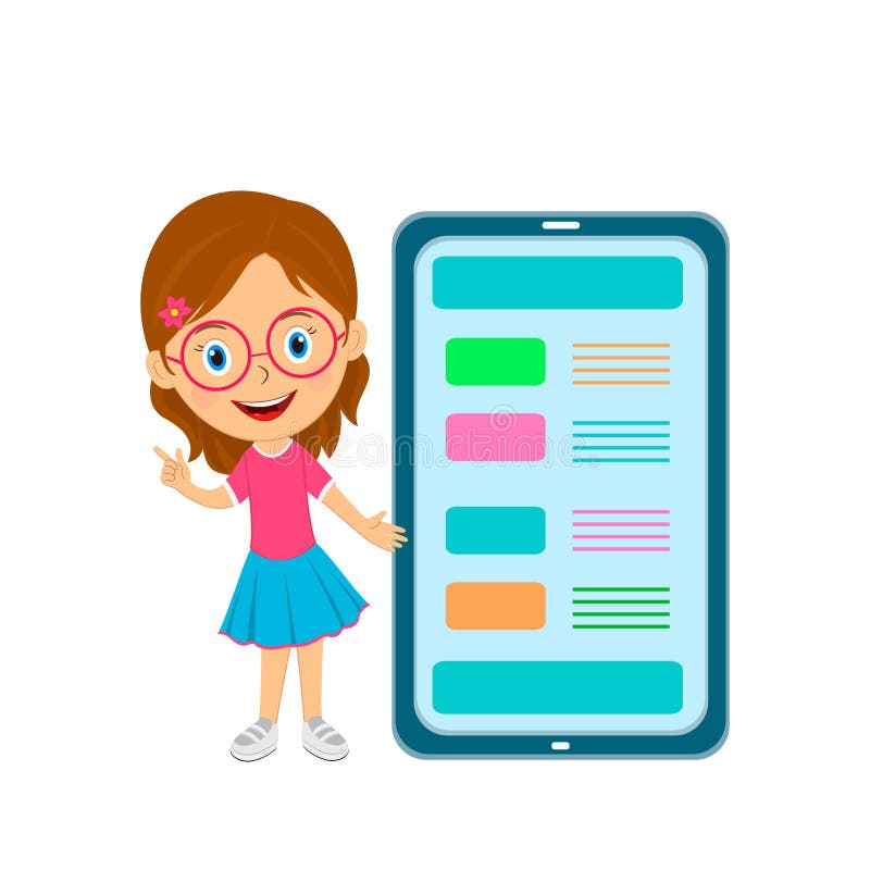 Cute Cartoon Girl and Tablet Stock Vector - Illustration of concept ...